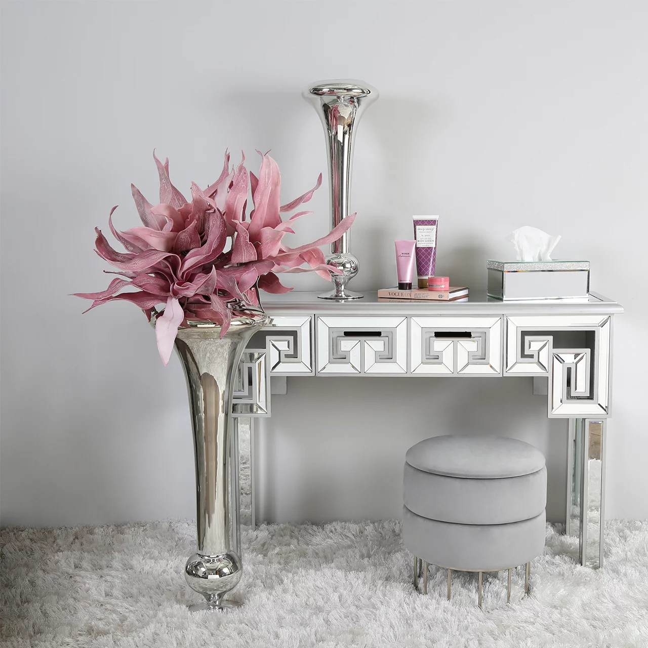 Tall Silver Fluted Vase - No5a Interiors
